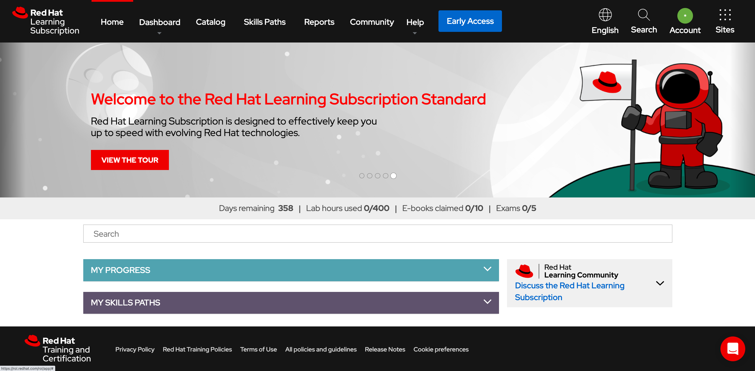 Red Hat Learning Subscription Standard: Getting started