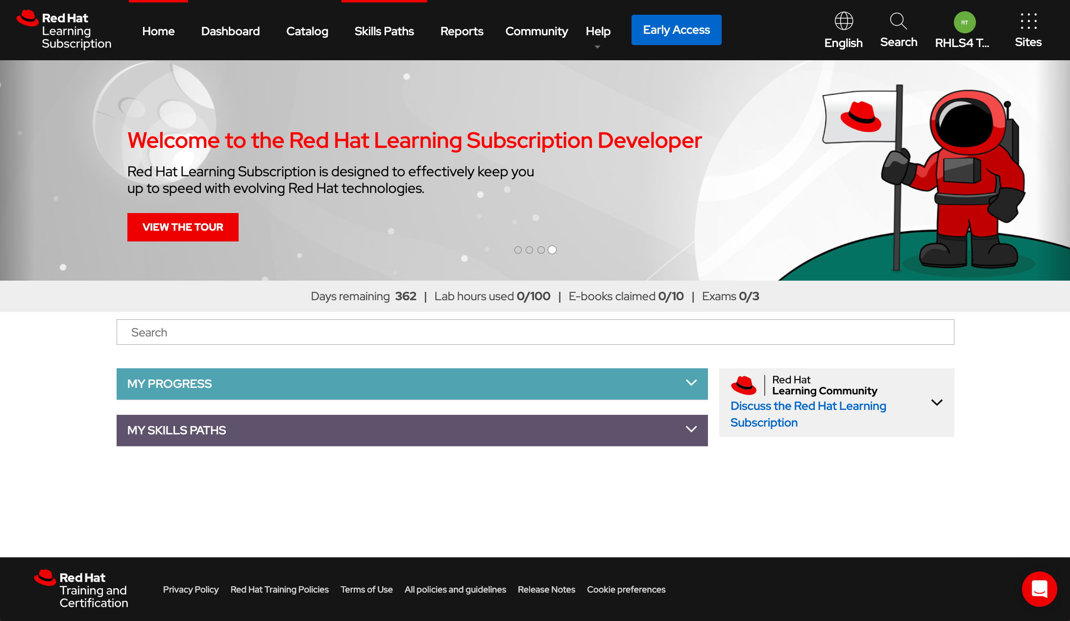 Red Hat Learning Subscription Developer: Getting started