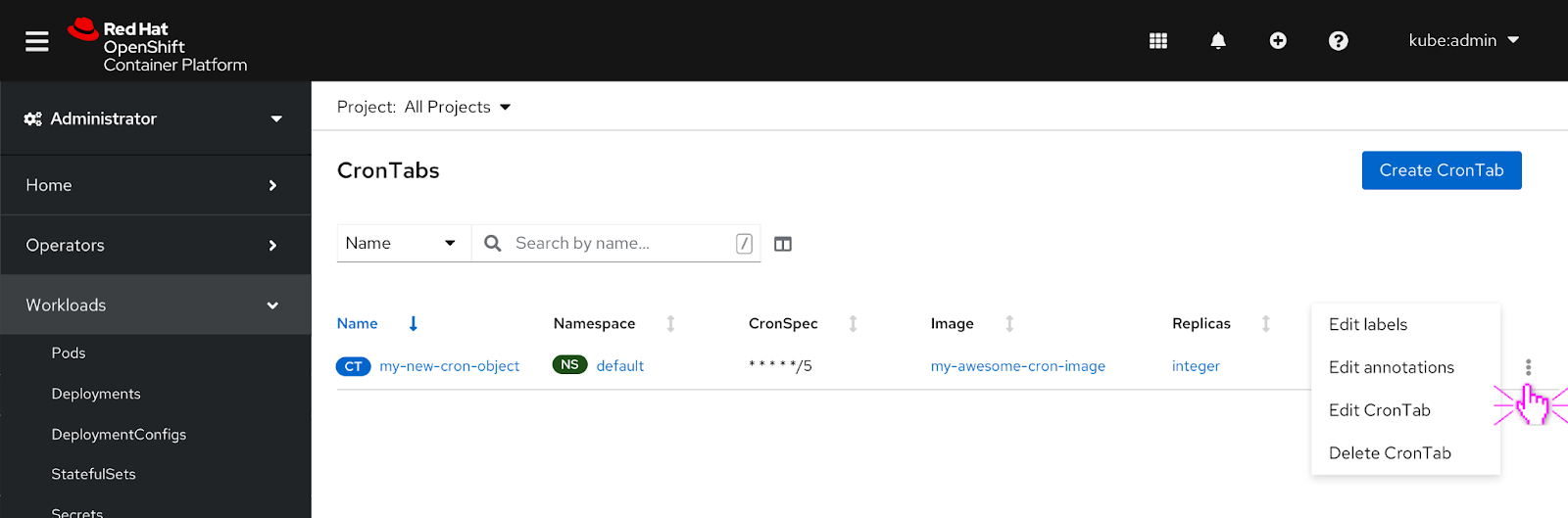 Minimal Dynamic Plugin for the CronTab CRD