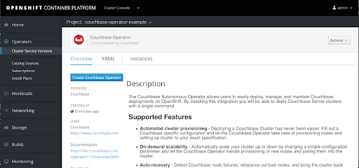 Getting started with the Couchbase Autonomous Operator in Red Hat OpenShift 3.11