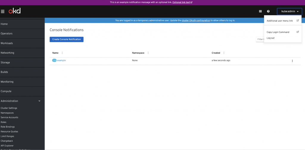 OpenShift 4.2: Console customization