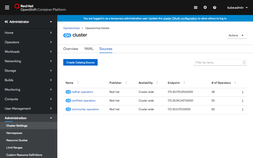OpenShift 4.3: Managing Catalog Sources in the OpenShift Web Console
