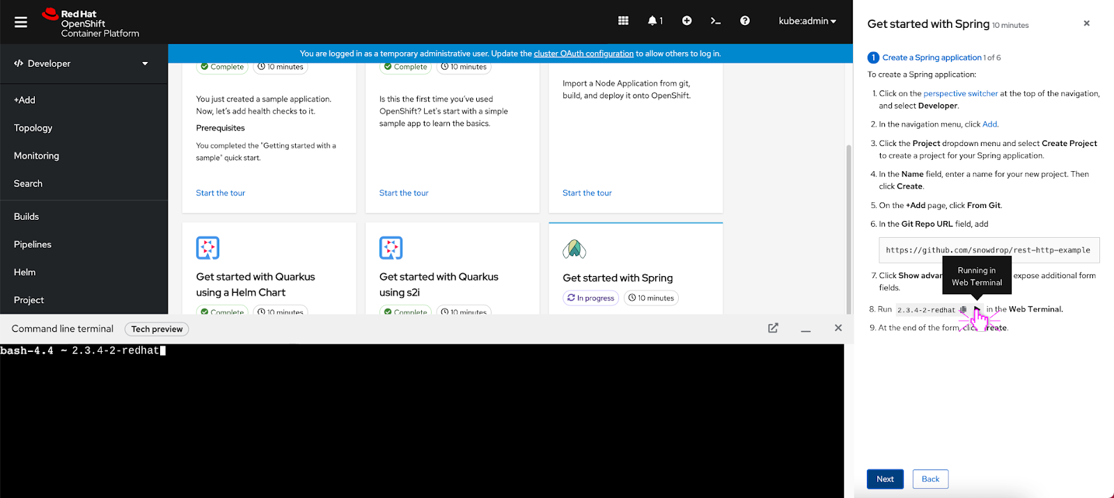 OpenShift 4.8: Quick Start Enhancements