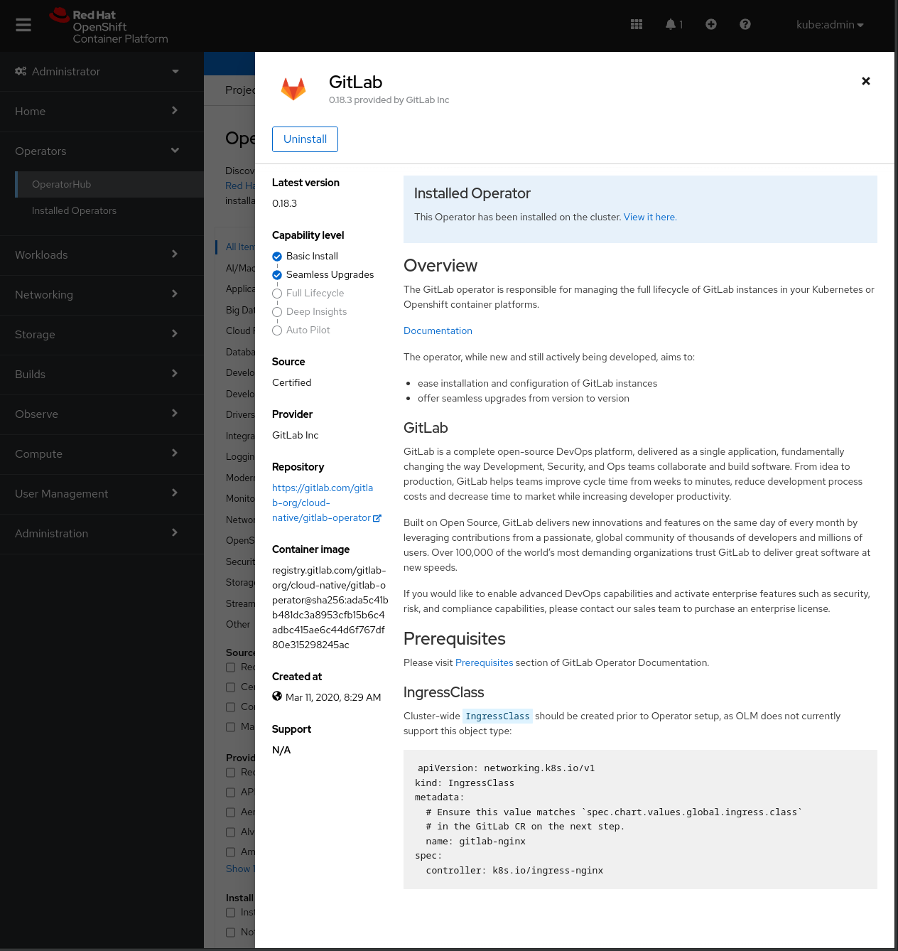 Install the GitLab Operator on OpenShift