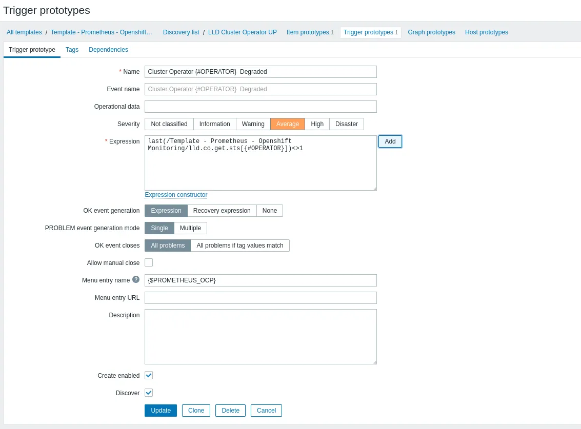 Monitoring OpenShift using Zabbix and Prometheus API