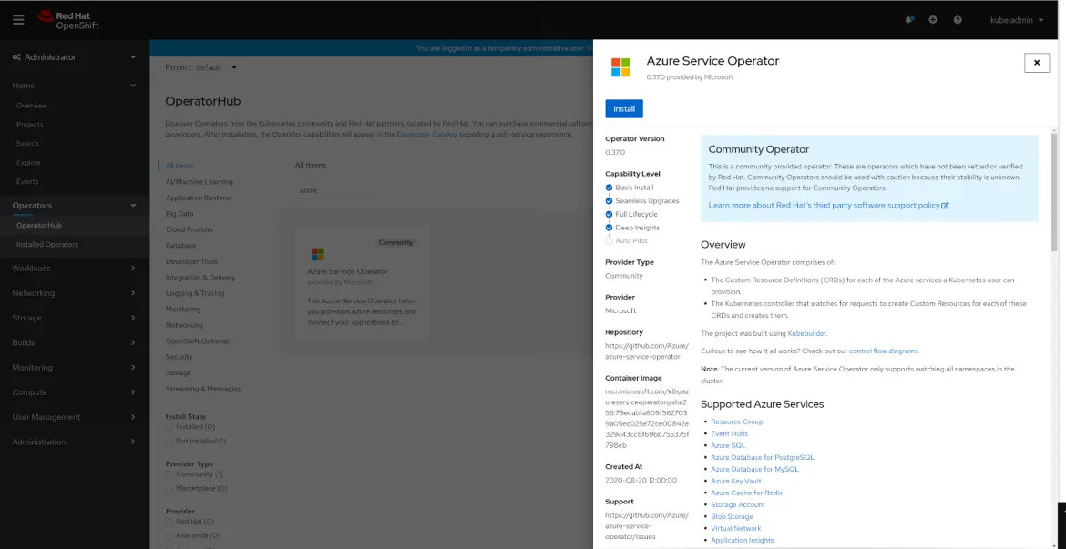 Using the Azure Service Operator on OpenShift
