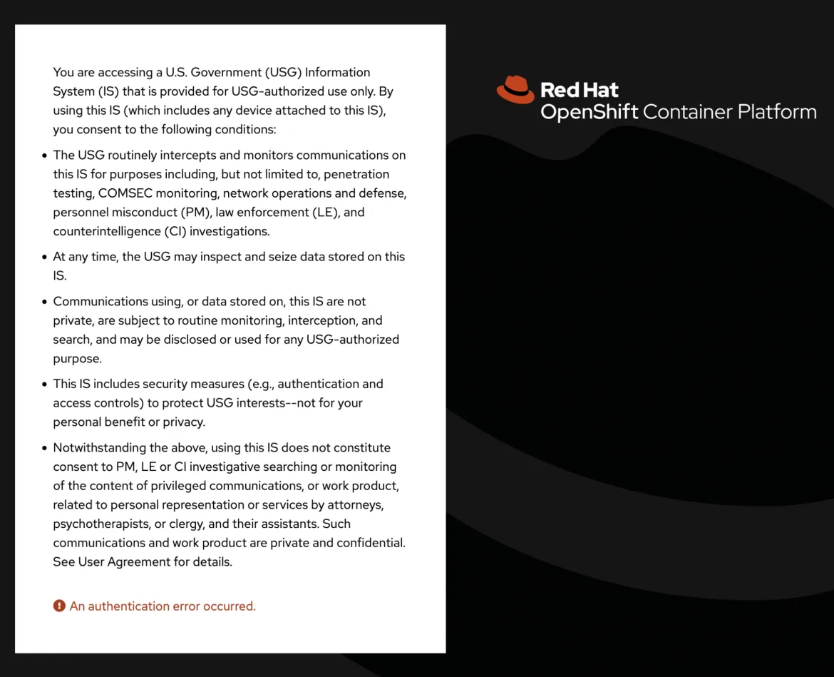 Customize OpenShift Login with US Government Banner