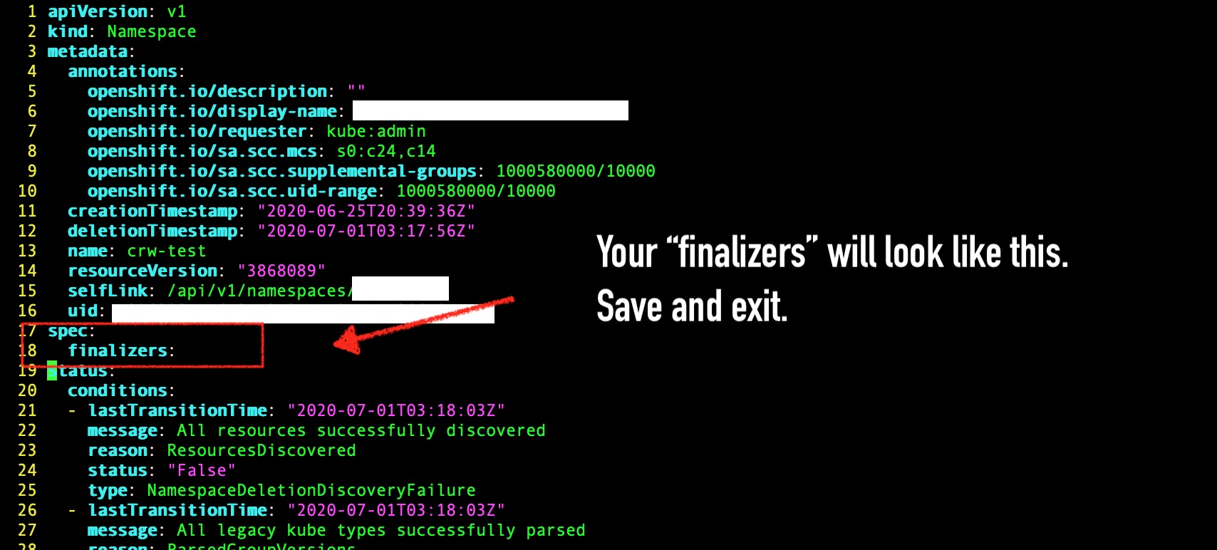 OpenShift tip: Resolve a terminating state issue