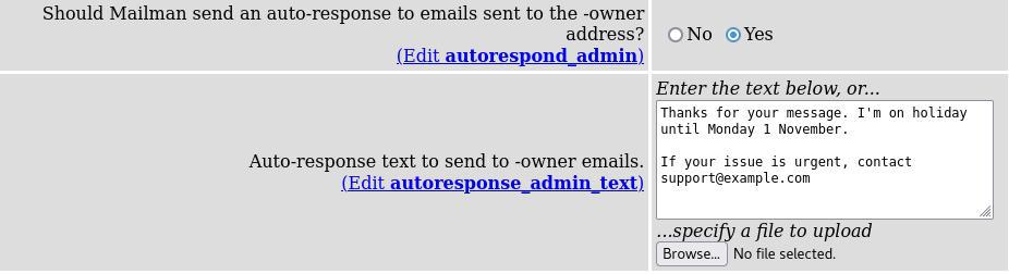 How to set an out-of-office message on GNU Mailman